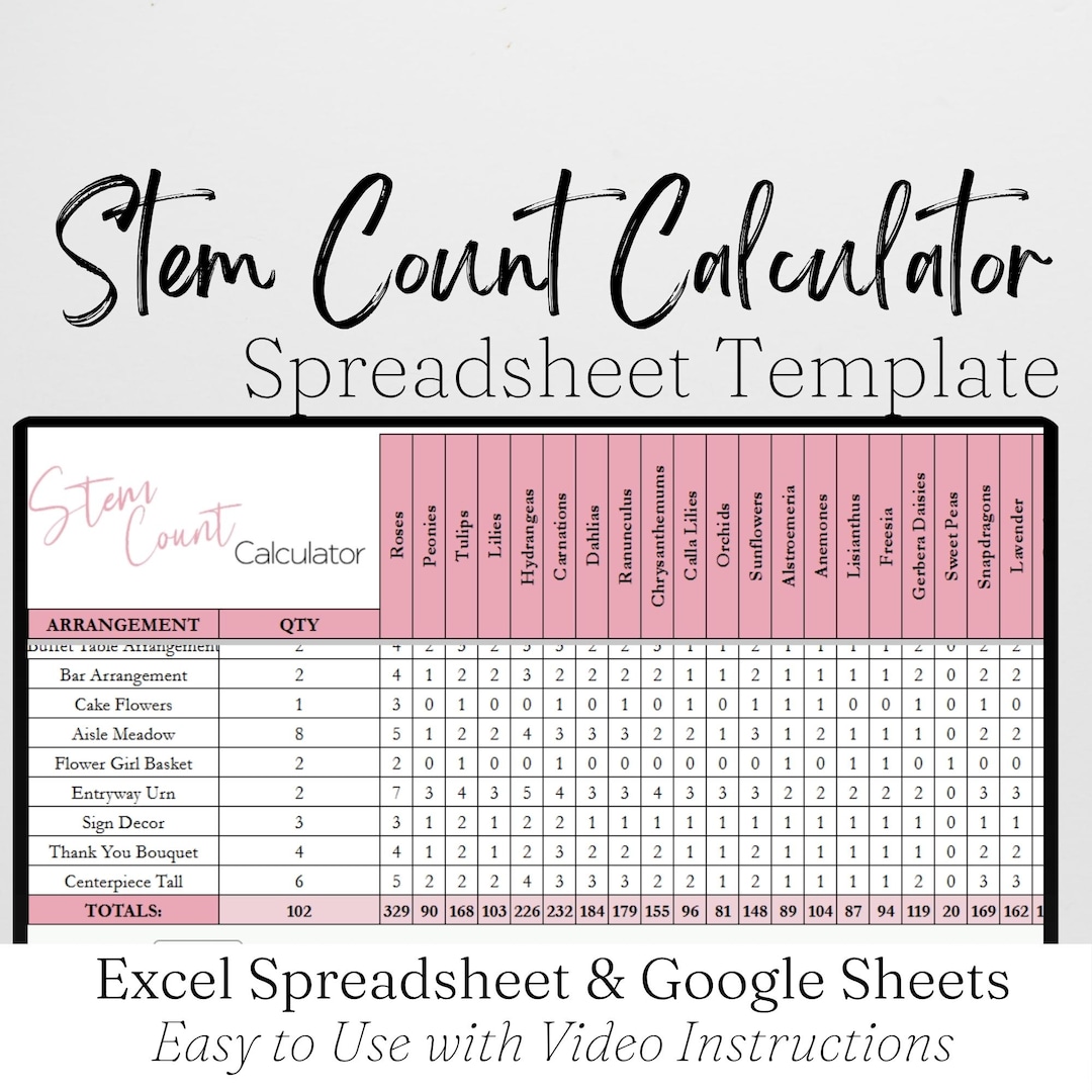Stem Count Calculator Spreadsheet Template, Flower Business, Floral ...