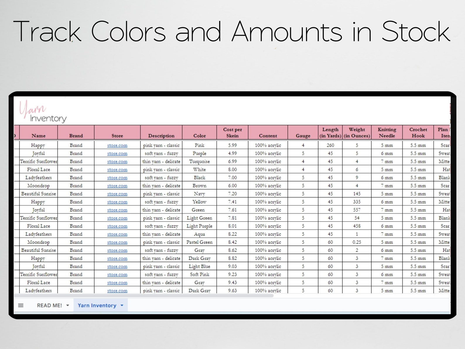 Yarn Inventory Tracker Excel Spreadsheet Yarn Organizer - Etsy