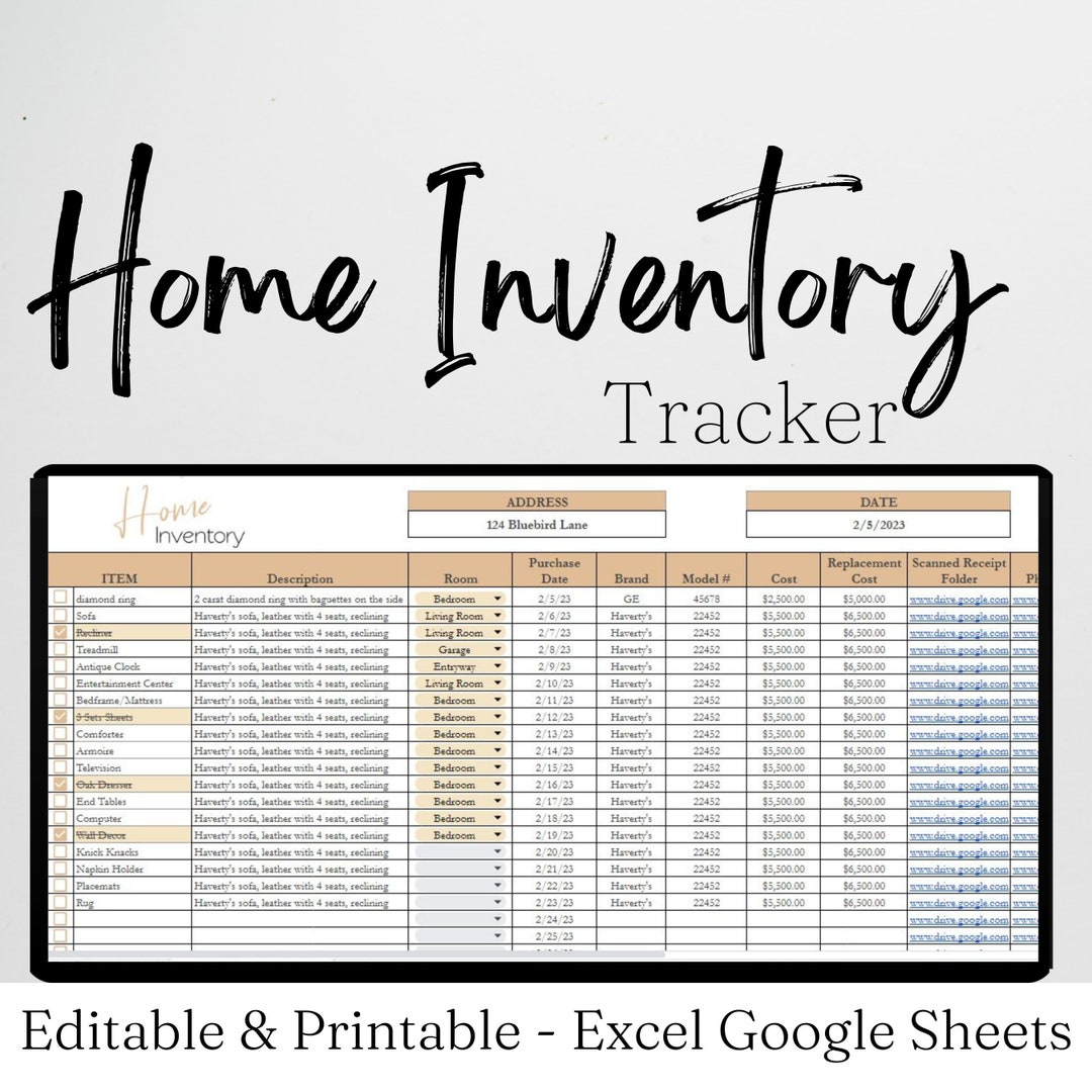 Home Inventory Checklist, Home Inventory Template, Home Inventory ...
