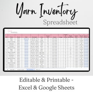 Yarn Inventory Tracker Excel Spreadsheet, Yarn Organizer Worksheet ...