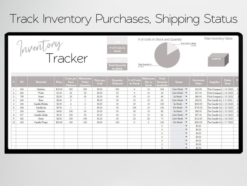 Inventory Track Product Inventory Spreadsheet Excel Product - Etsy