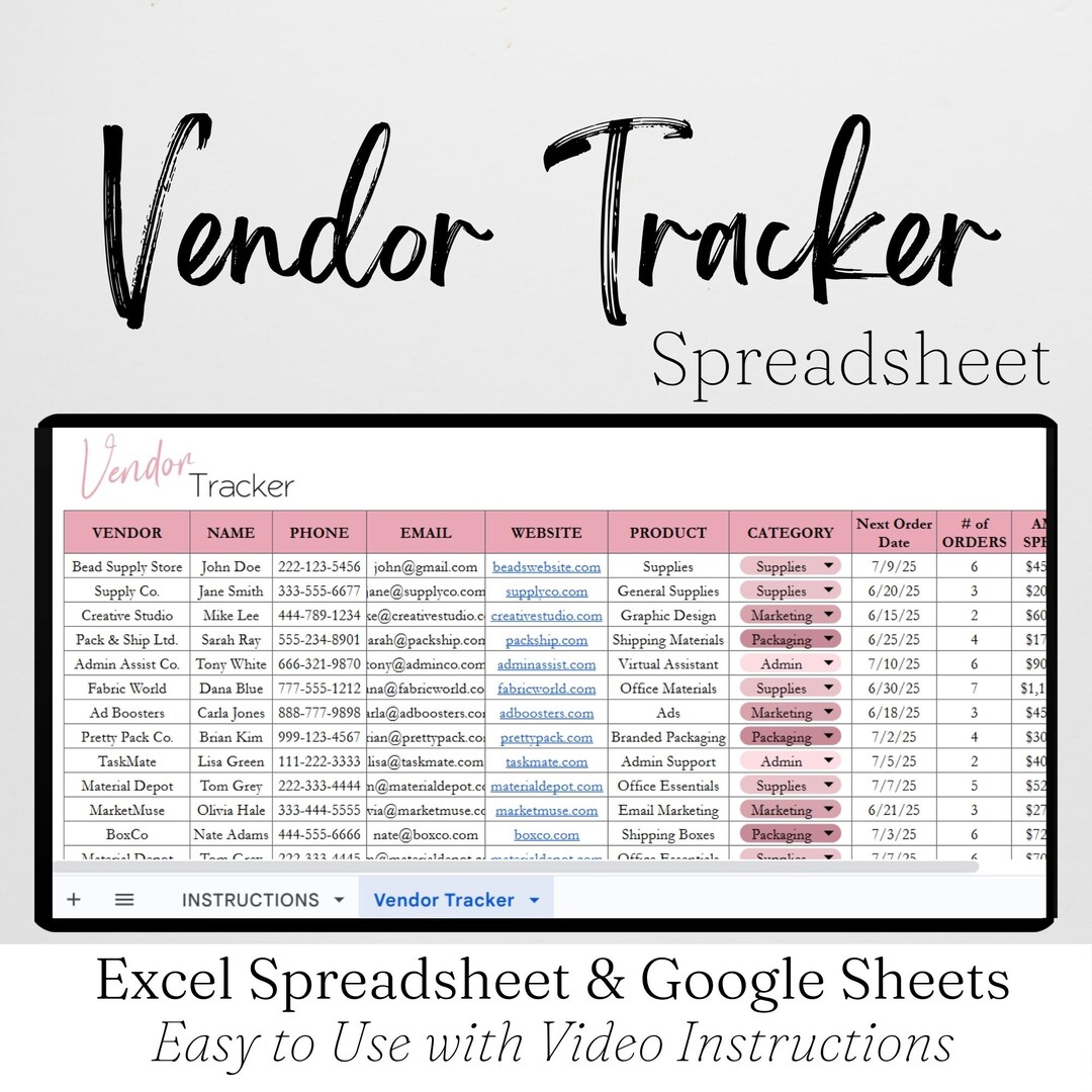 Vendor Tracker Template, Supplier Contact List, Supply Tracking Sheet ...