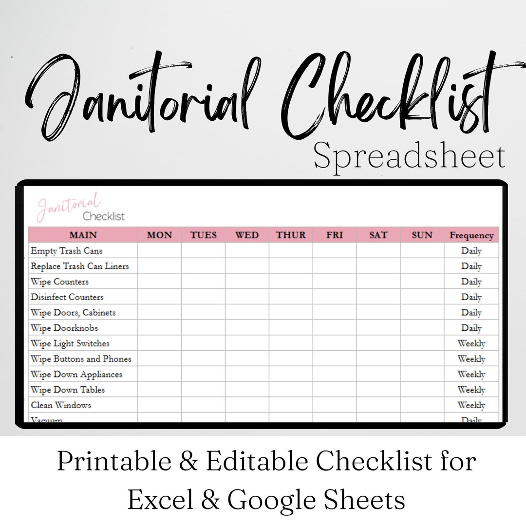 Janitorial Checklist Excel Spreadsheet, Commercial Cleaning Google ...