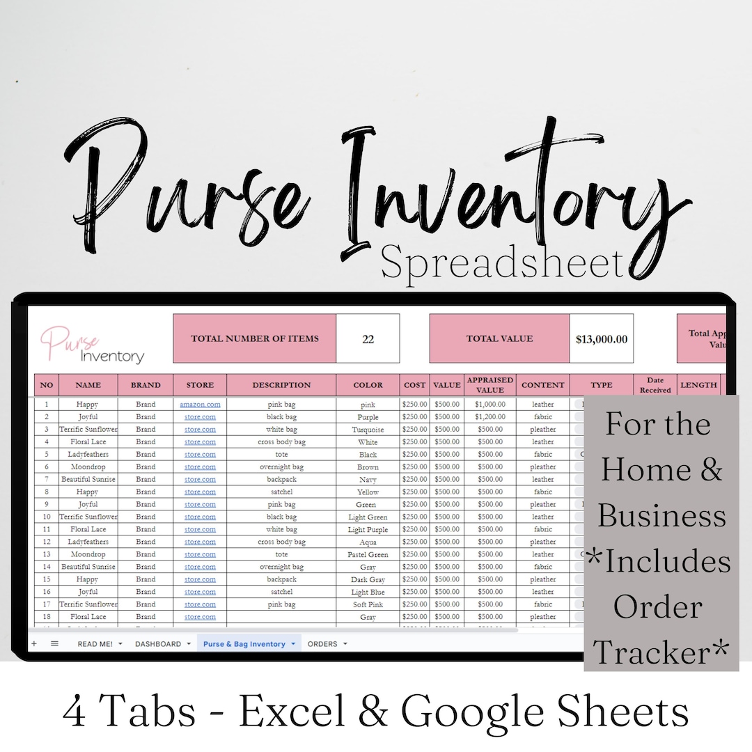 Purse Inventory Tracker Business Template, Purse Inventory Tracker ...