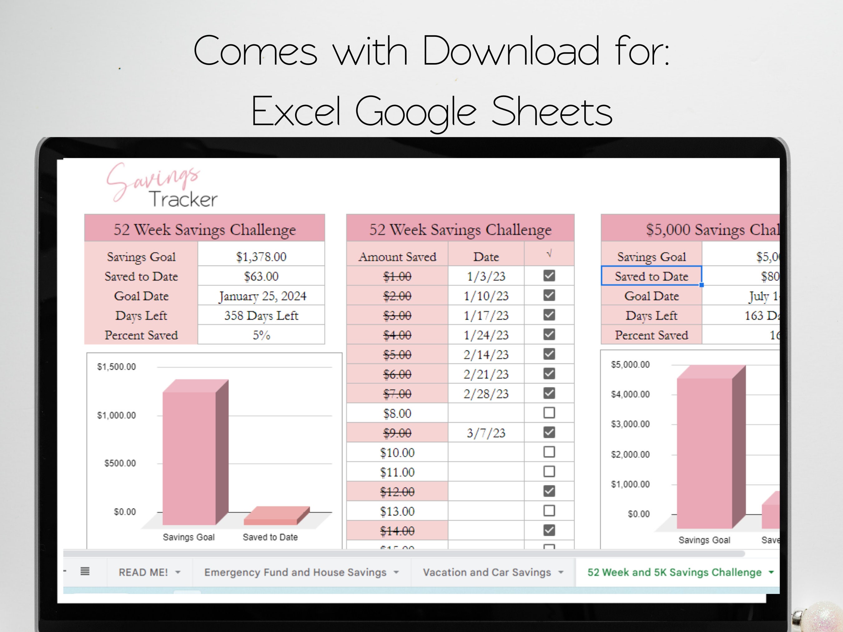 Google Sheets Savings Tracker, Savings Tracking Spreadsheet, Savings ...