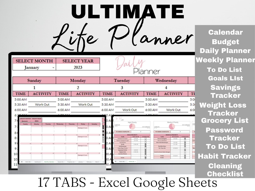 Life Planner Digital Template Google Sheets, Digital Life Planner, Life ...
