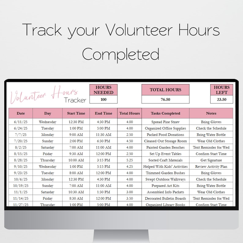 Volunteer Hours Log Sheet, Community Service Tracker Template Google ...