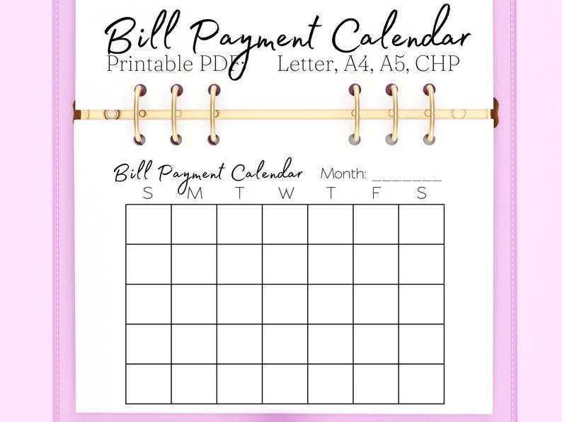 Bill Calendar Printable Bill Payment Calendar Bill Payment - Etsy