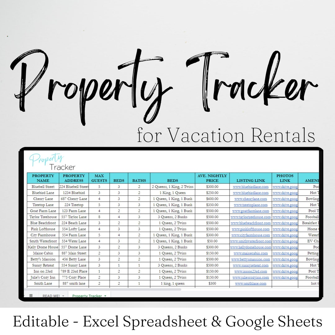 Property List Tracker for Short Term Rental Property Management, Rental ...