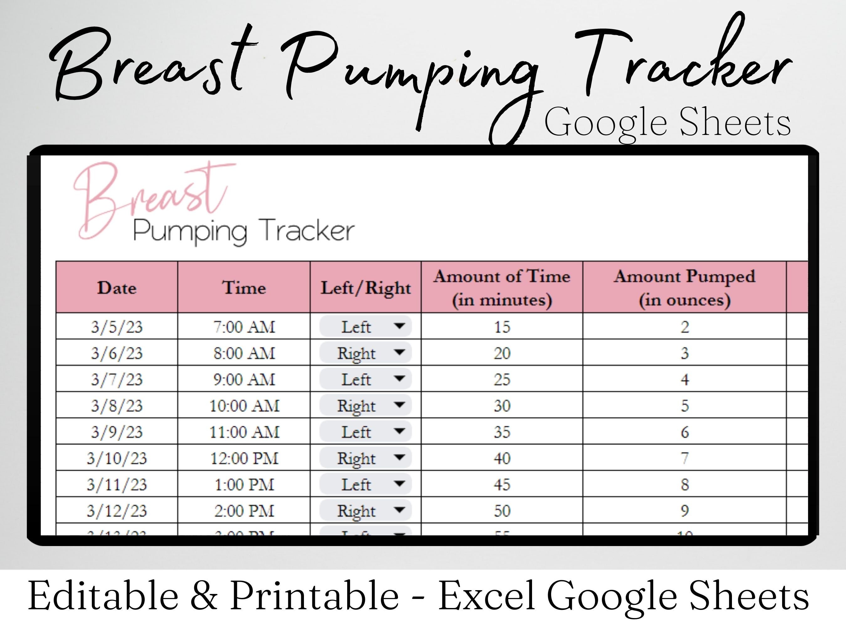 Breast Pumping Tracker Google Sheets, Breastfeeding Planning Milk ...