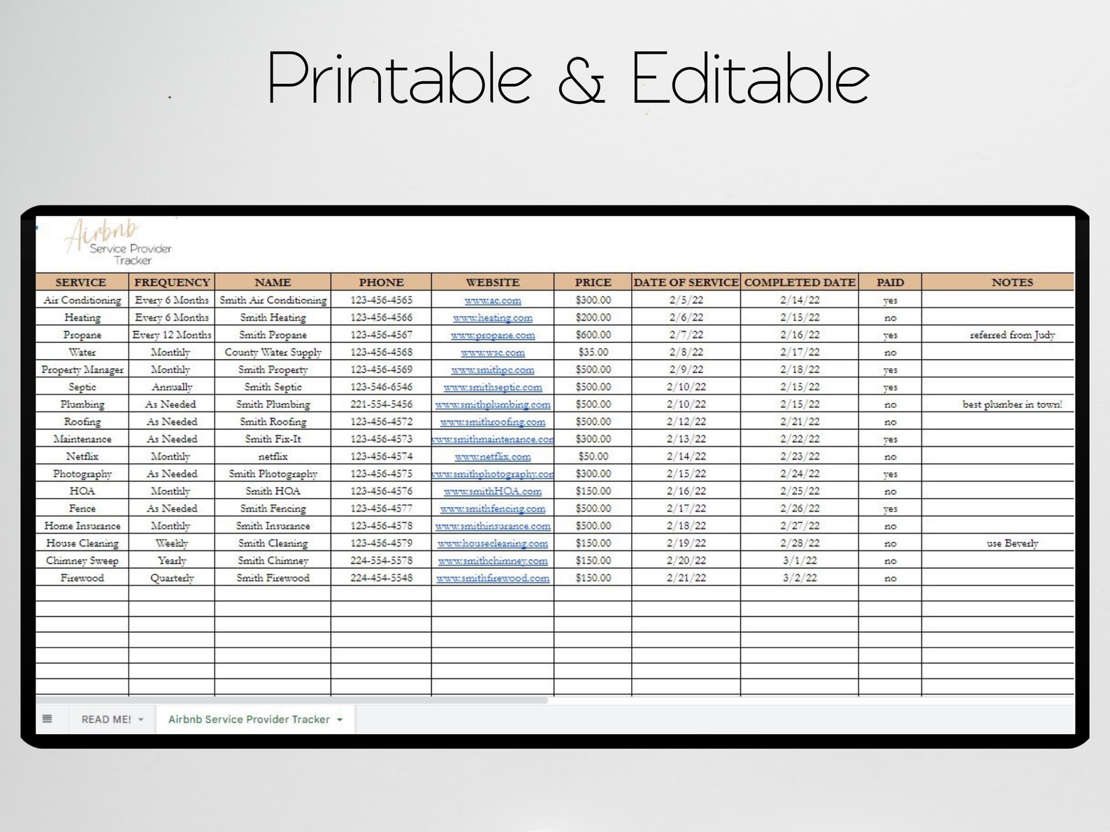 Vendor List, Service Provider Tracker, Rental Property Maintenance ...