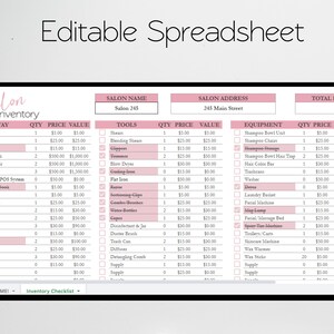 Salon Inventory Template, Salon Inventory Tracker Log, Beauty Salon ...