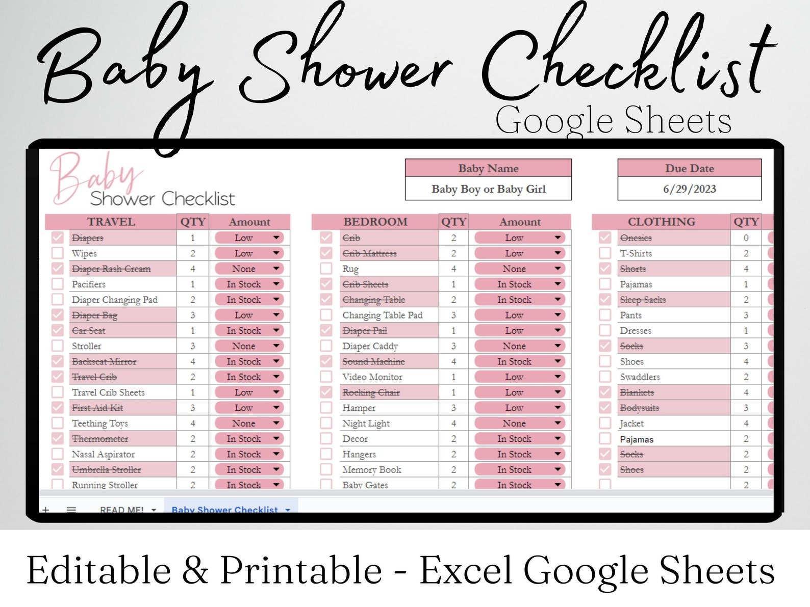 Baby Shower Checklist Google Sheets, Baby Registry Checklist, Newborn ...