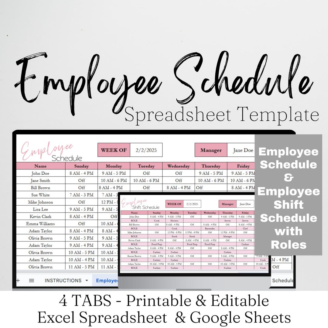 Employee Schedule Template Google Sheets, Weekly Schedule, Shift ...