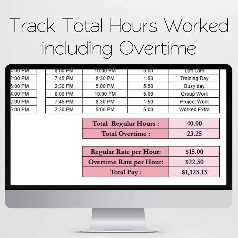 Biweekly Timesheet Template, Work Log Regular Hours & Overtime Tracker ...