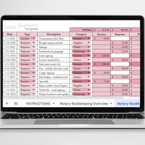 Notary Bookkeeping Template, Loan Signing Agent Income and Expenses ...
