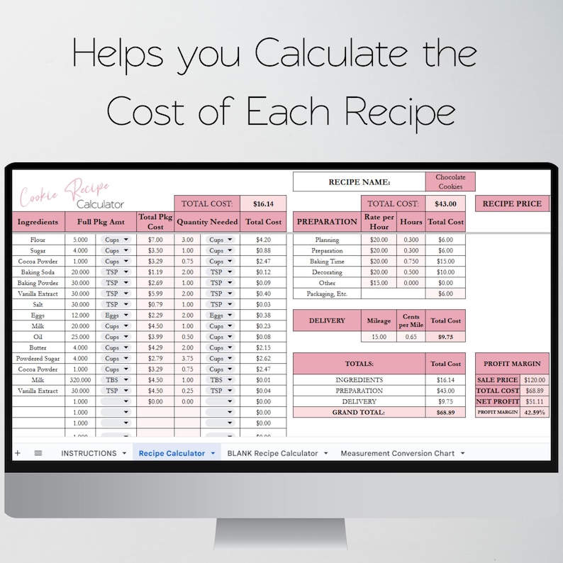 Baking Calculator, Recipe Spreadsheet Template, Baking Tools, Baking ...