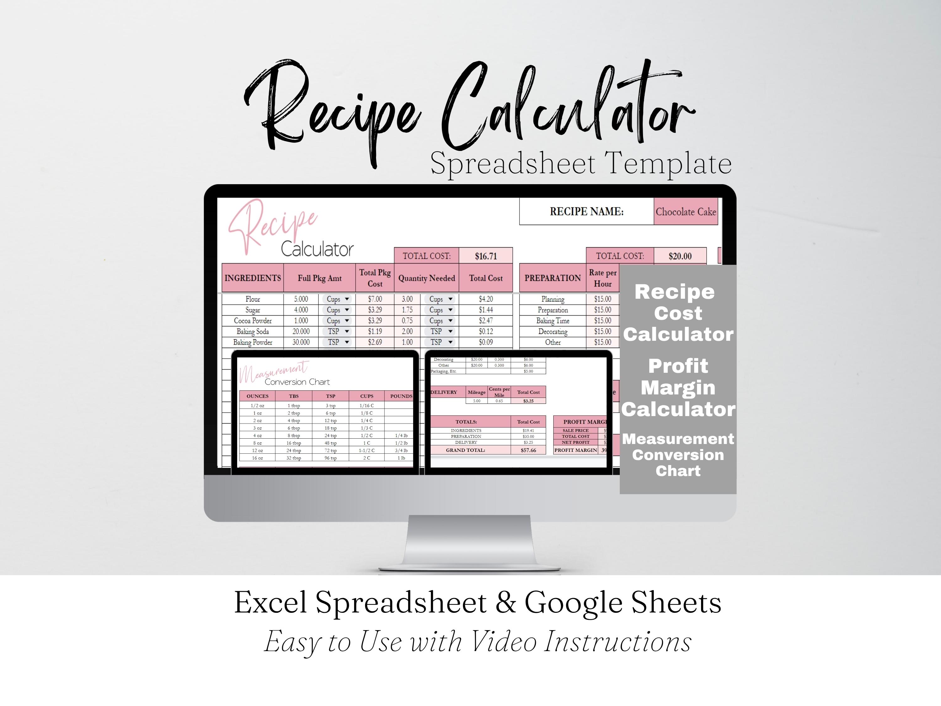 Recipe Calculator, Recipe Cost Calculator Google Sheets, Recipe ...
