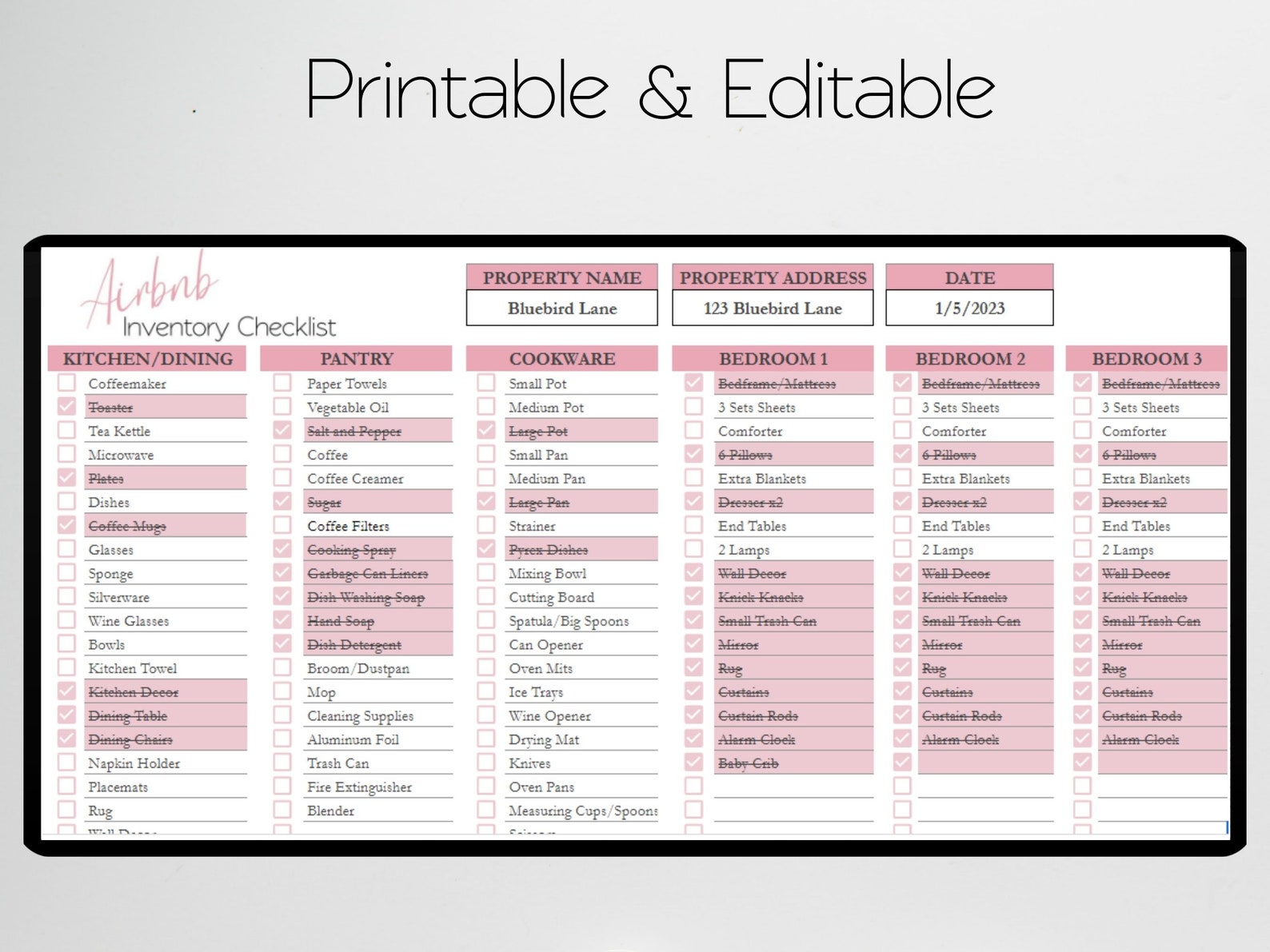 Checklist Inventory Bundle Rental Property Furniture List - Etsy