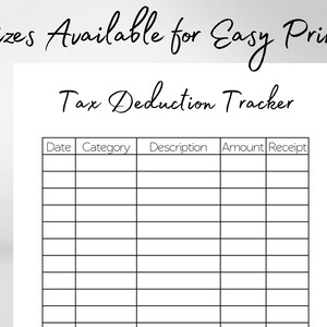 Small Business Tax Deductions Template, Tax Deduction Log, Tax ...