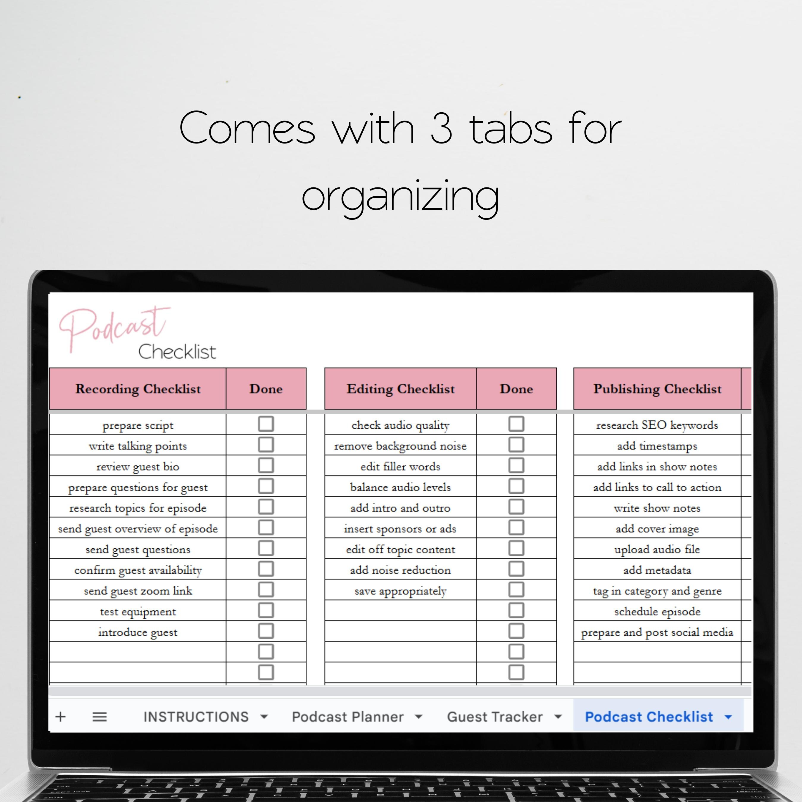 Podcast Planner Spreadsheet Template Google Sheets, Podcast Checklist ...