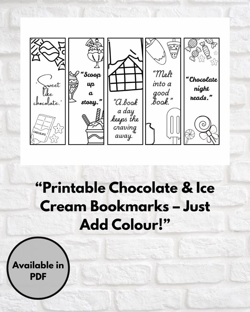 Chocolate & Ice Cream Coloring Bookmarks: Sweet Quotes (A4 PDF Digital ...