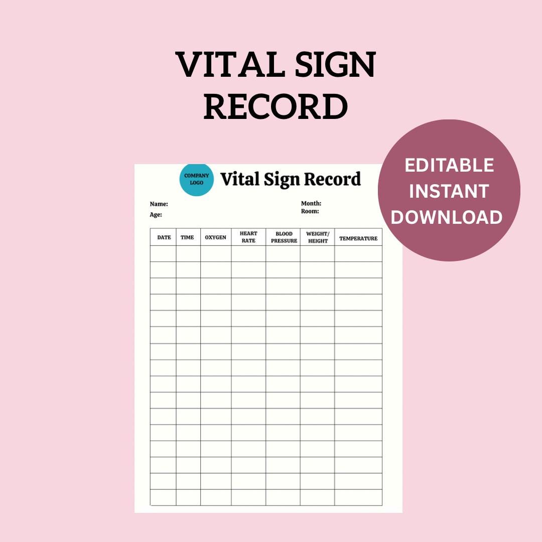 Vital Signs Record Sheet | Editable Nurse Chart for Patient Monitoring ...