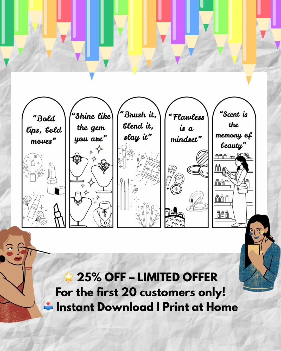 Makeup & Beauty Quote Bookmarks | Printable Self-love Gift | Lipstick ...