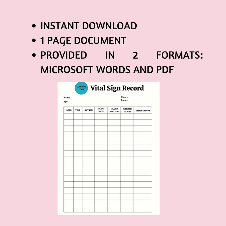 Vital Signs Record Sheet | Editable Nurse Chart for Patient Monitoring ...