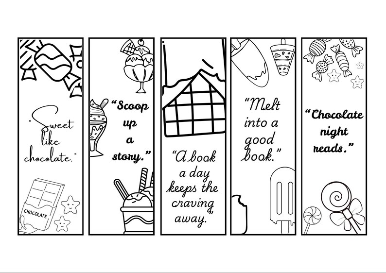 Chocolate & Ice Cream Coloring Bookmarks: Sweet Quotes (A4 PDF Digital ...