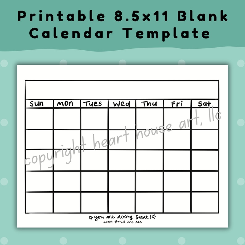 Blank Calendar Template, Printable Blank Calendar, Kids Calendar ...