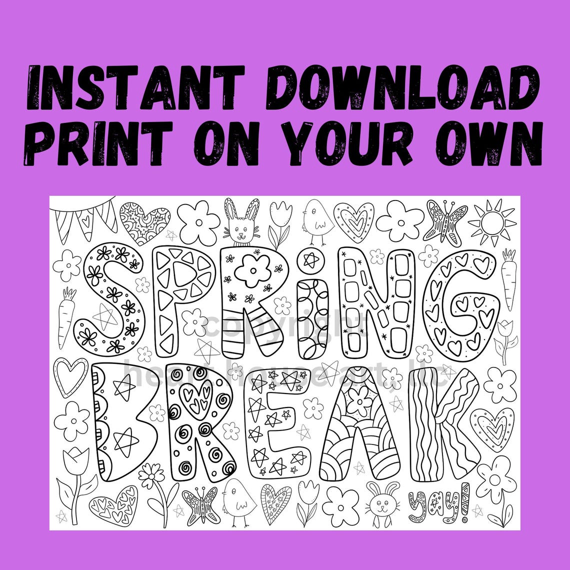 Spring Break Coloring Page - Printable - 30x42 Inches, Kids Spring ...
