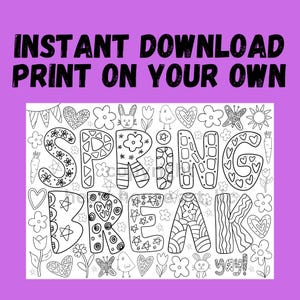 Spring Break Coloring Poster: Giant Kids Activity (PDF) - Etsy