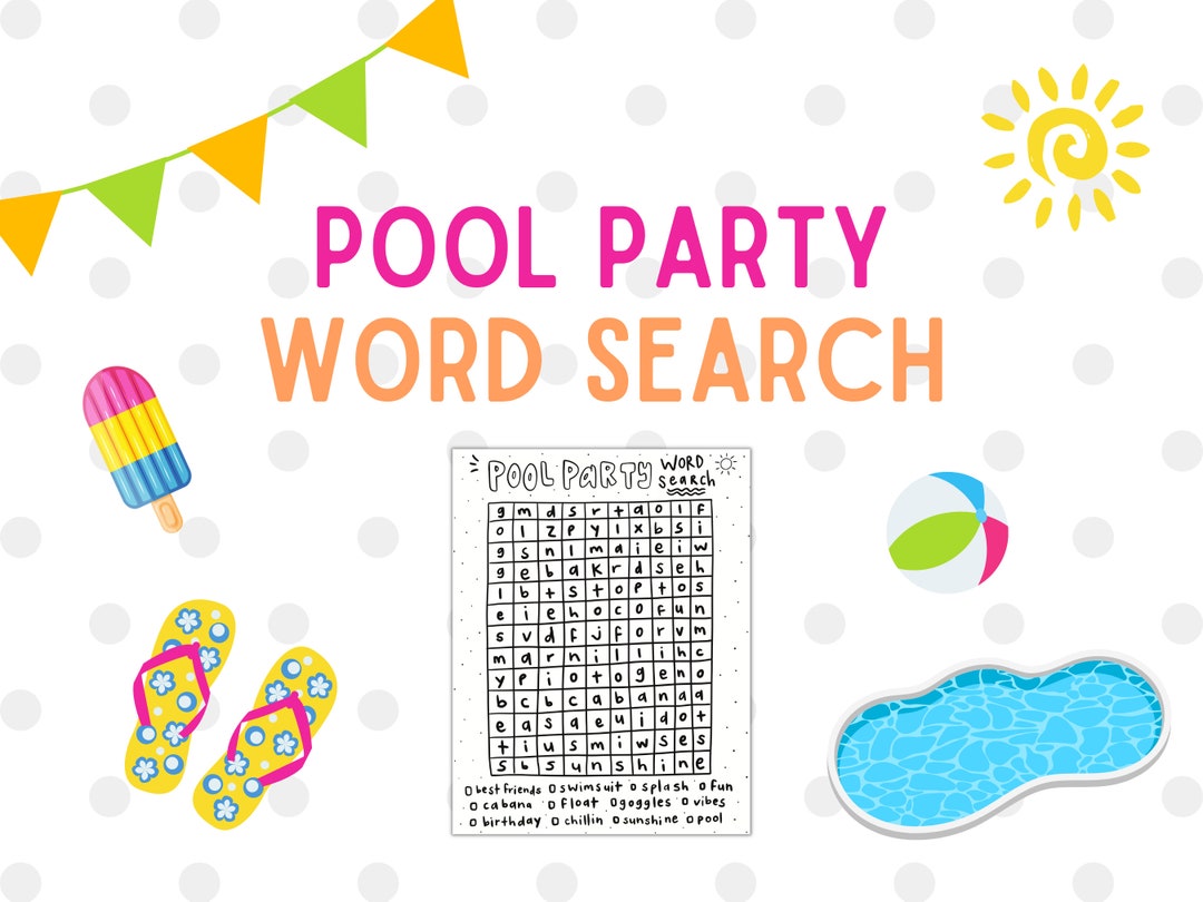 Pool Party Word Search Word Search Printable Word Search for - Etsy