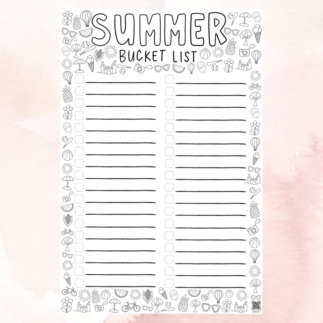Summer Bucket List Poster Printable | 24x36 Family Activity Chart ...