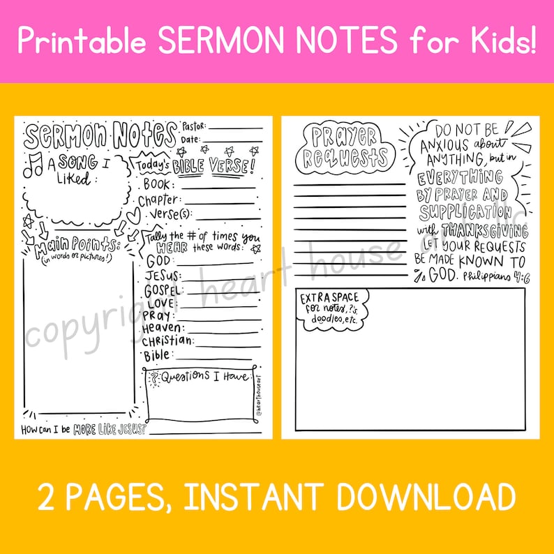 Kids Sermon Notes Printable: Church Worship Journal Activity (PDF) - Etsy