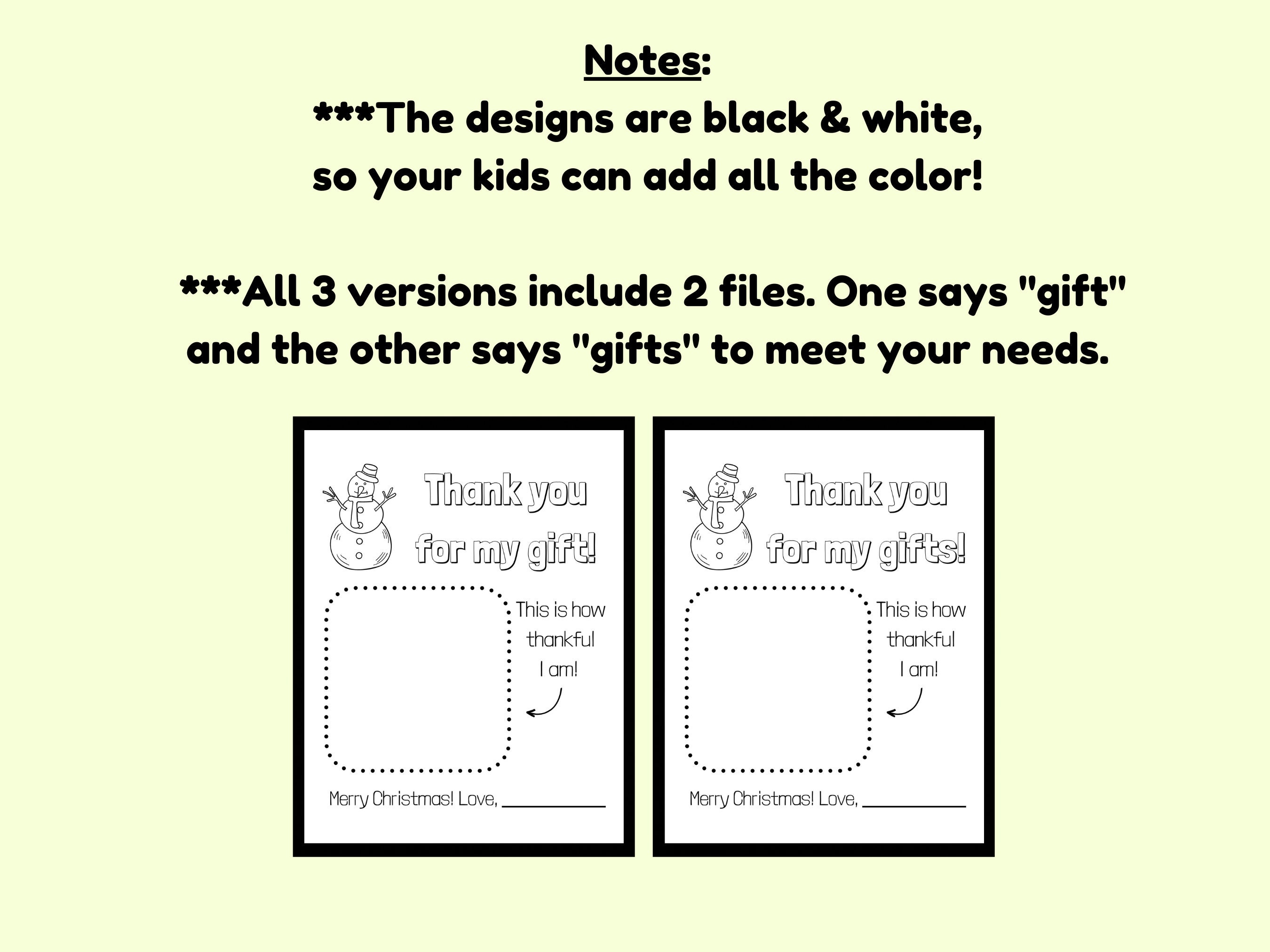 Printable Christmas Thank You Cards, Christmas Thank You Cards for Kids ...