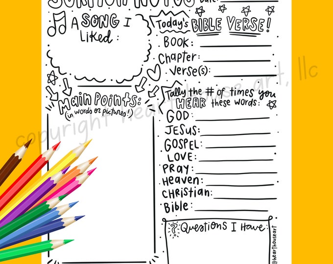 Kids Sermon Notes Printable: Church Worship Journal Activity (PDF) - Etsy