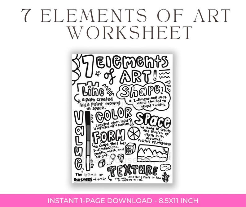 7 Elements of Art Worksheet (PDF Download) Homeschool Art Lesson - Etsy