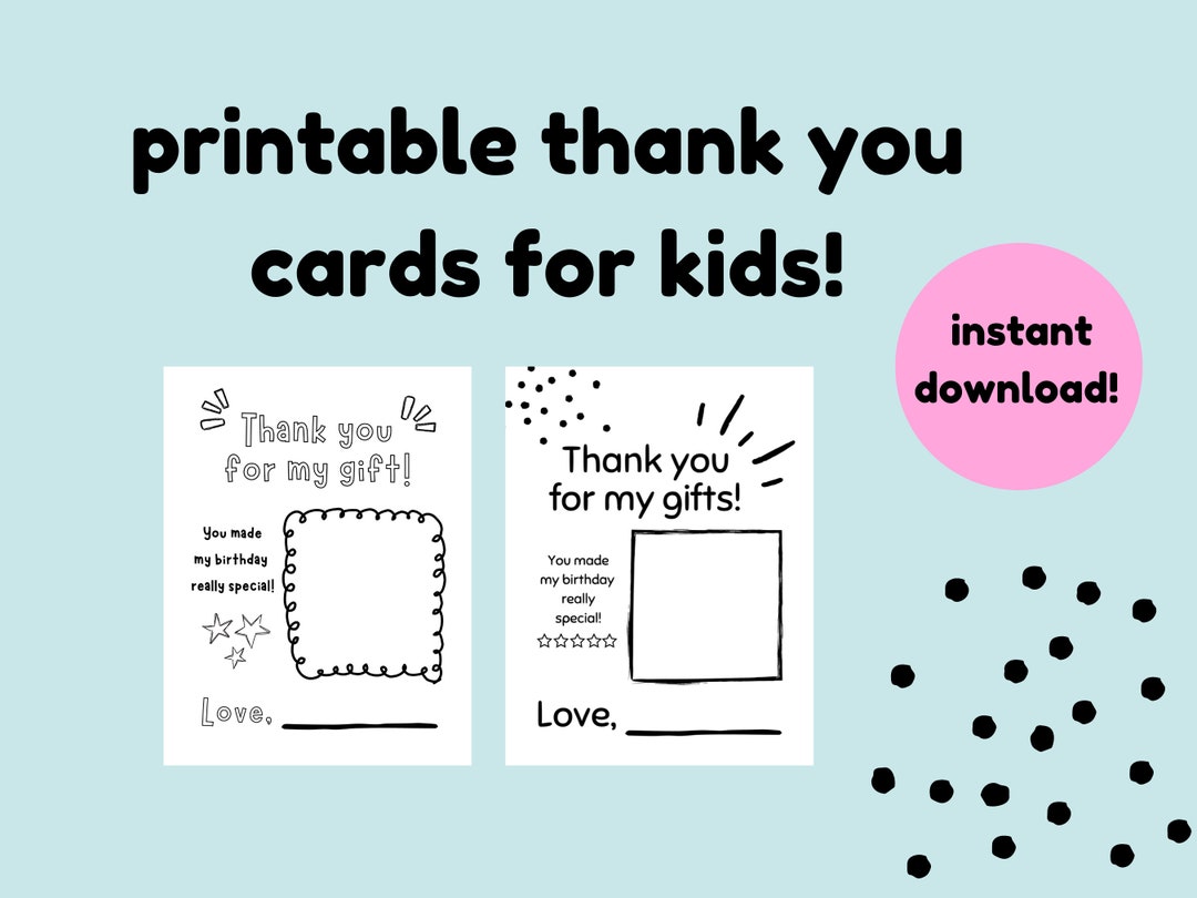 Kids Thank You Cards, Printable Thank You Cards, Kids Thank You Card ...