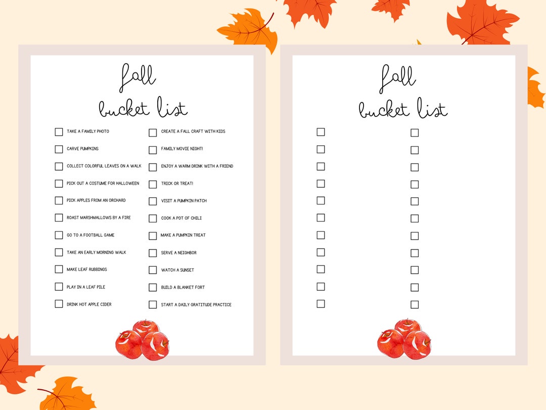 Fall Bucket List, Autumn Bucket List, Fall Printable Activities ...