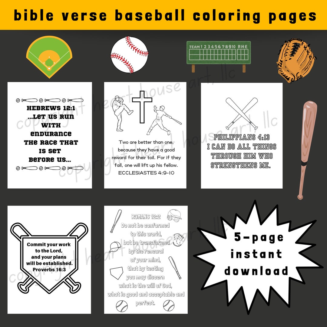 Baseball Bible Verse Coloring Pages, Christian Baseball Coloring Book ...