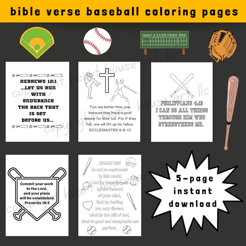 Christian Baseball Coloring Pages: Bible Verse Activity (5-page PDF) - Etsy