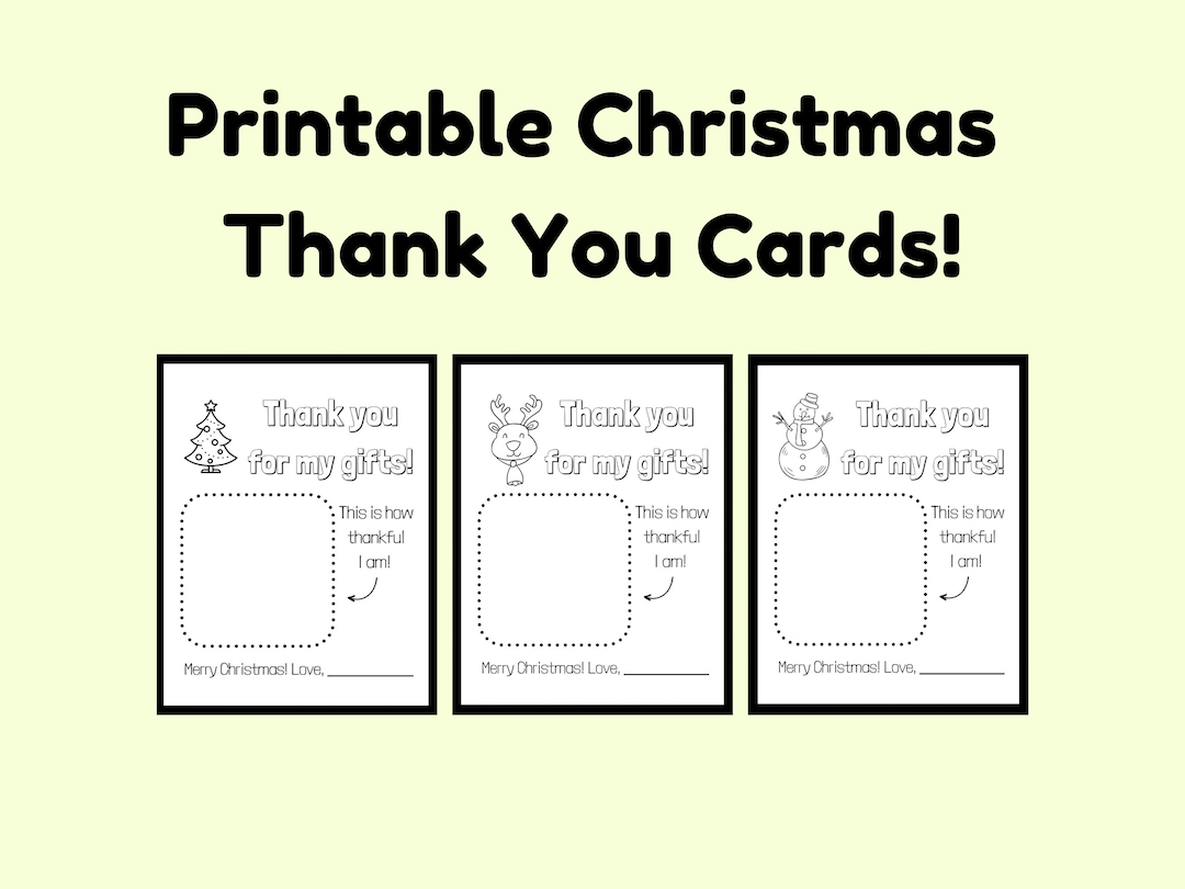Printable Christmas Thank You Cards, Christmas Thank You Cards for Kids ...