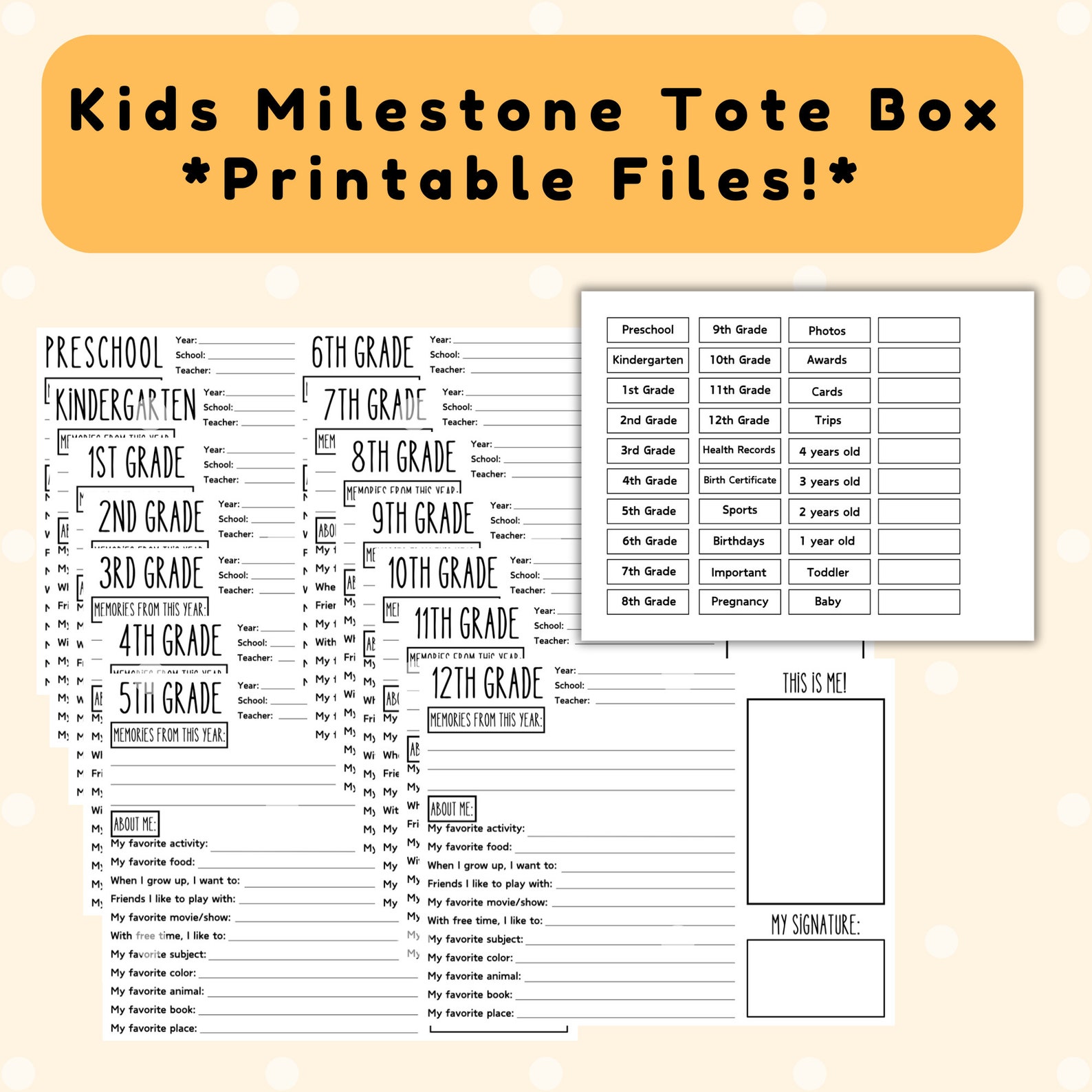Kids Memory Box Filing System: Milestone Tote Labels (printable PDF) - Etsy