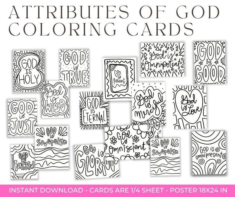 Attributes of God Coloring Cards & Poster: Christian Kids Activity (PDF ...