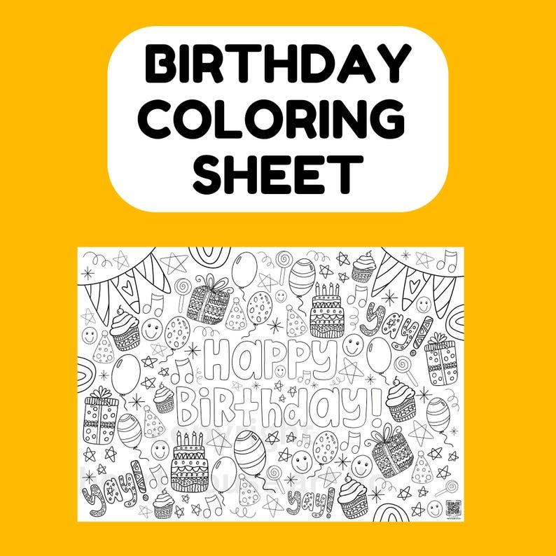 Giant Birthday Coloring Poster: Kids Party Activity (digital File) - Etsy