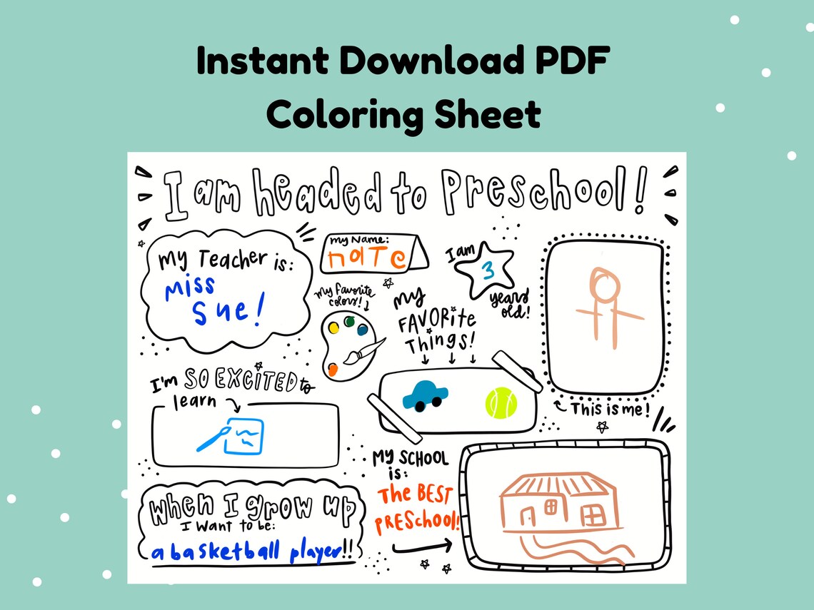 Preschool Back to School Sign: Coloring Page Activity (PDF) - Etsy