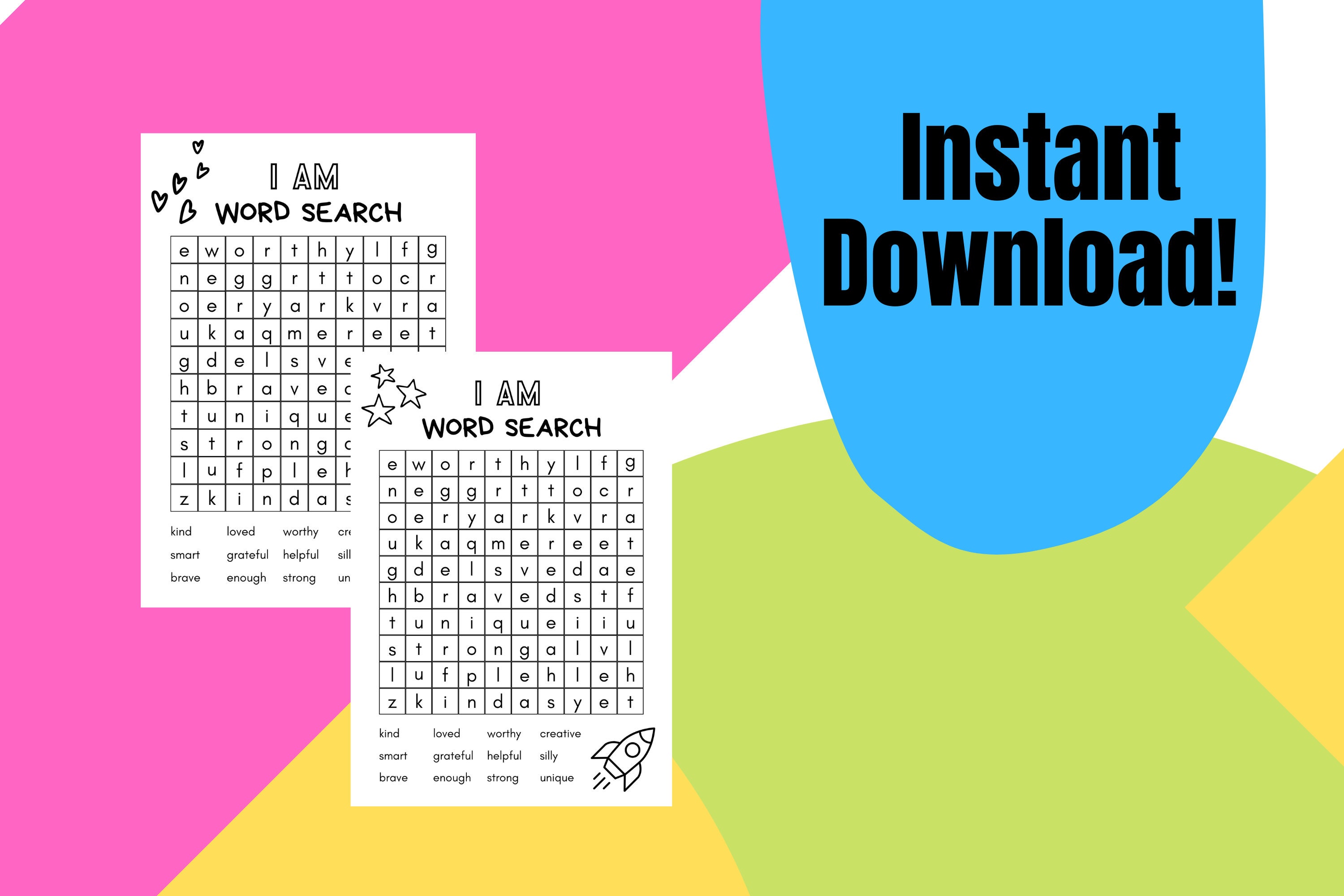 Kids' Word Search Printable, Positive Affirmation Word Search, I Am ...
