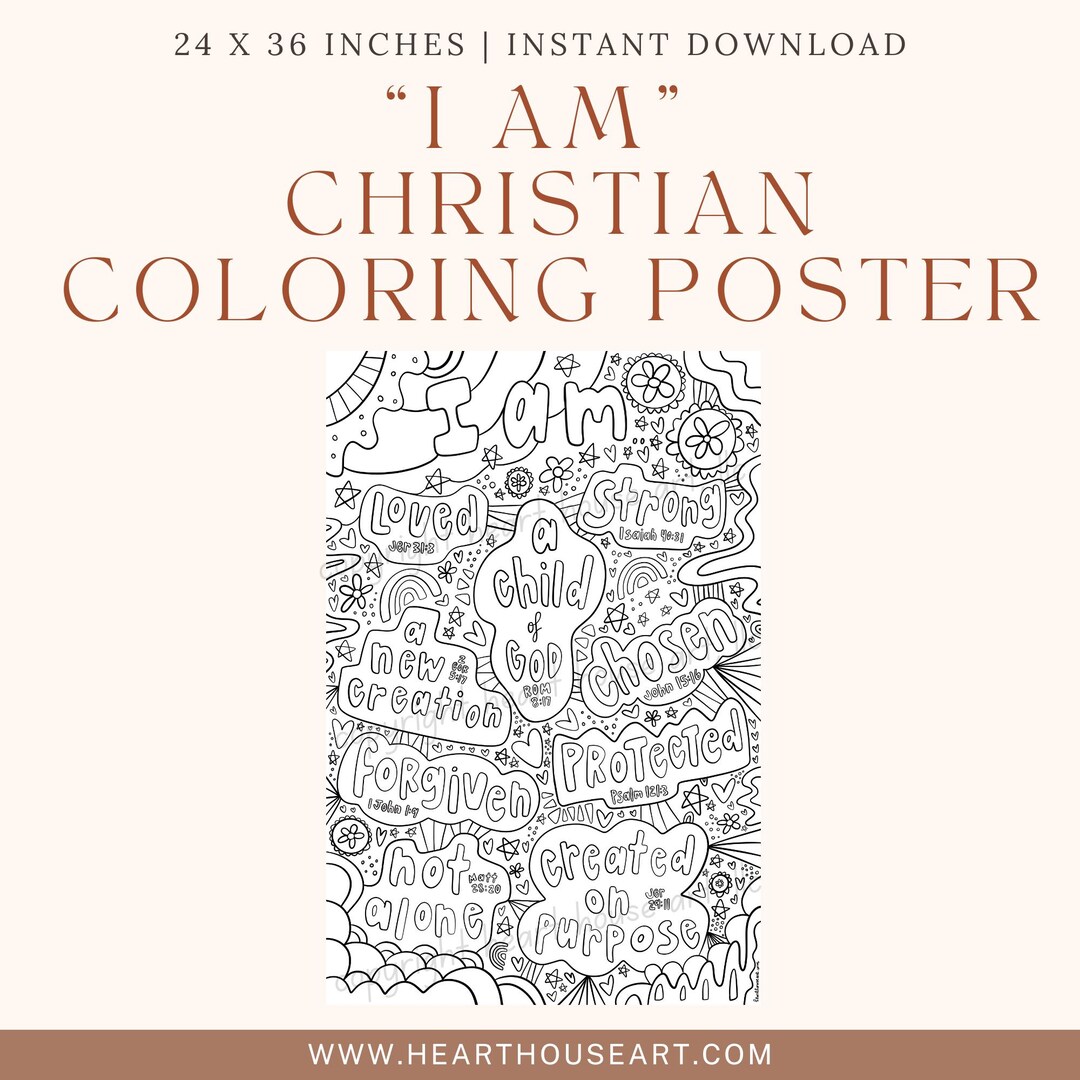 I Am Coloring Page, 24x36 Coloring Page, Christian Coloring Poster ...